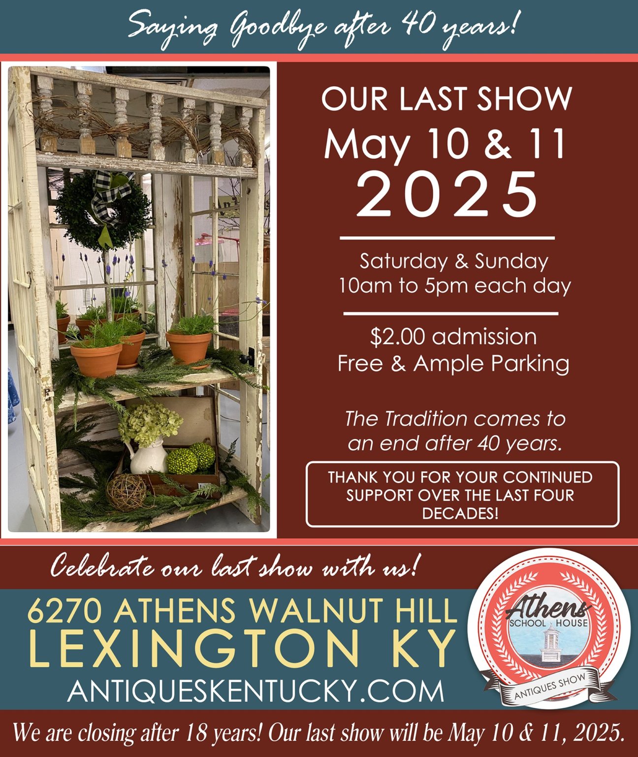 Athens Schoolhouse Antiques Show: May 2025 - OUR LAST SHOW! - Kentucky ...